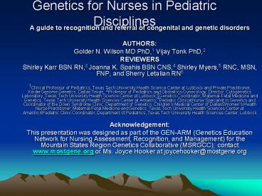 Genetics for Nurses in Pediatric Disciplines presentation | free to view