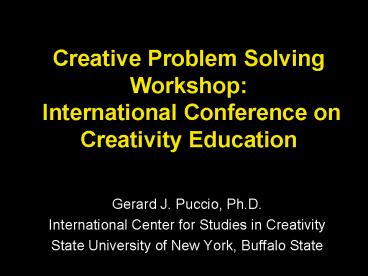 Creative Problem Solving Workshop: International Conference on ...