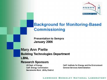 PPT – Background for MonitoringBased Commissioning Presentation to ...