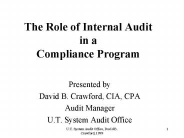 PPT – The Role of Internal Audit in a Compliance Program PowerPoint ...