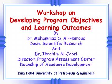 Workshop on Developing Program Objectives and Learning Outcomes ...