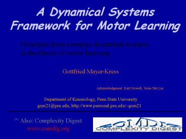 PPT – A Dynamical Systems Framework for Motor Learning PowerPoint ...