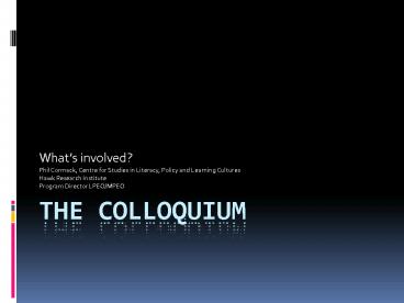 The colloquium presentation | free to view