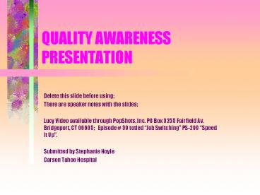 QUALITY AWARENESS PRESENTATION presentation | free to view
