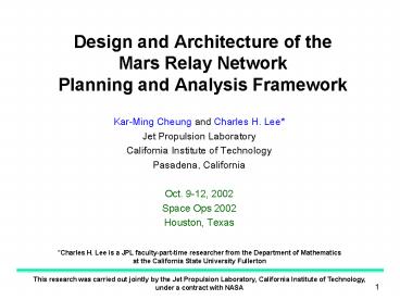 Design and Architecture of the Mars Relay Network Planning and Analysis ...