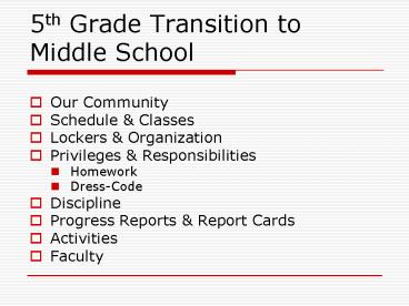 PPT – 5th Grade Transition to Middle School PowerPoint presentation ...