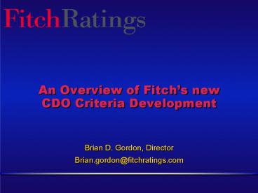 An Overview of Fitchs new CDO Criteria Development presentation | free ...
