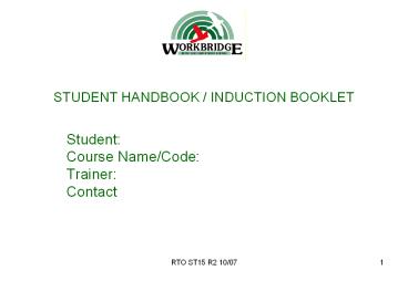 STUDENT HANDBOOK / INDUCTION BOOKLET presentation | free to view