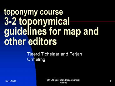 toponymy course 32 toponymical guidelines for map and other editors ...