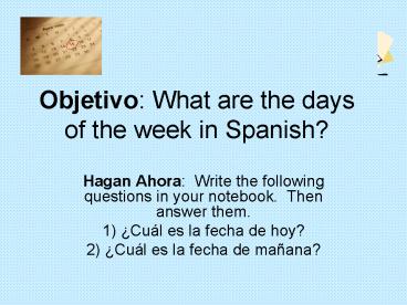 Objetivo: What are the days of the week in Spanish presentation | free ...