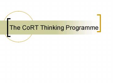 The CoRT Thinking Programme presentation | free to view