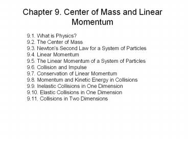 Chapter 9. Center of Mass and Linear Momentum presentation | free to ...