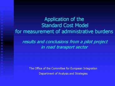 Application of the Standard Cost Model for measurement of ...