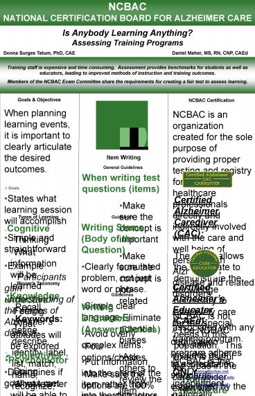 PPT – NCBAC NATIONAL CERTIFICATION BOARD FOR ALZHEIMER CARE PowerPoint ...