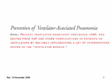 Ventilator Associated Pneumonia presentation | free to view