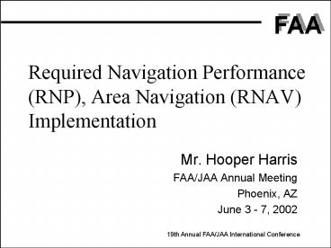 Required Navigation Performance (RNP), Area Navigation (RNAV ...