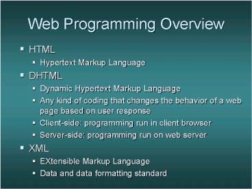 Web Programming Overview presentation | free to view
