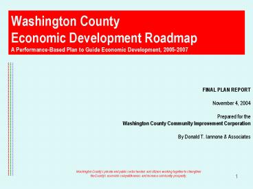 Washington County Economic Development Roadmap A PerformanceBased Plan ...