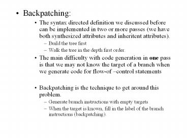 Backpatching: presentation | free to download