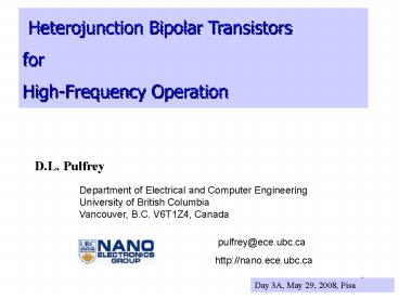 Heterojunction Bipolar Transistors presentation | free to view
