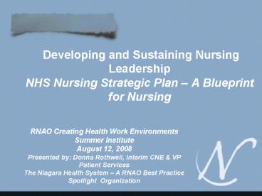 Developing and Sustaining Nursing Leadership NHS Nursing Strategic Plan ...