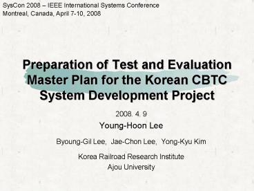 PPT – Preparation of Test and Evaluation Master Plan for the Korean ...