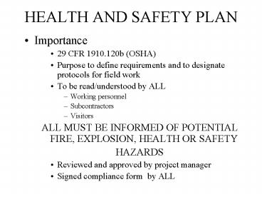 HEALTH AND SAFETY PLAN presentation | free to view