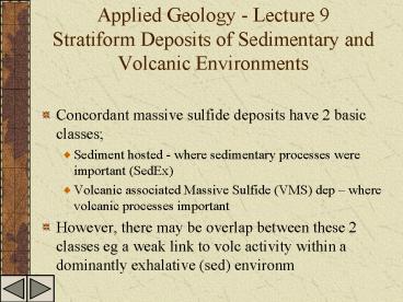 Applied Geology Lecture 9 Stratiform Deposits of Sedimentary and ...