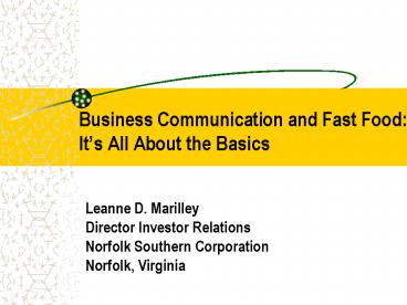 PPT – Business Communication and Fast Food: Its All About the Basics ...