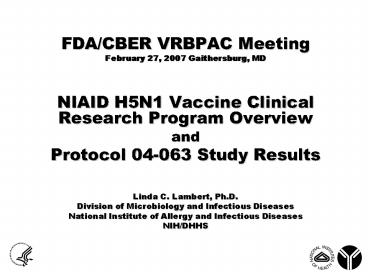 FDA/CBER VRBPAC Meeting presentation | free to view