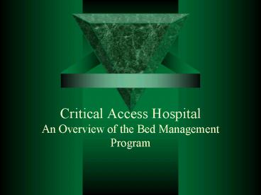Critical Access Hospital An Overview of the Bed Management Program ...