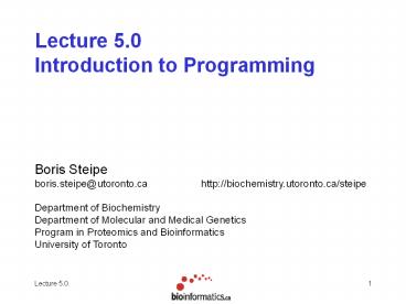 Lecture 5.0 Introduction to Programming presentation | free to view