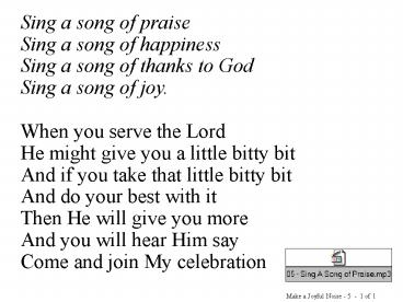 Sing a song of praise presentation | free to view