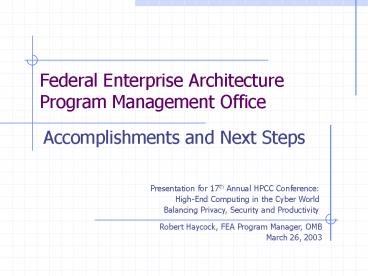 Federal Enterprise Architecture Program Management Office presentation ...