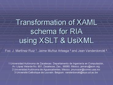 PPT – Transformation of XAML schema for RIA using XSLT PowerPoint presentation | free to view ...
