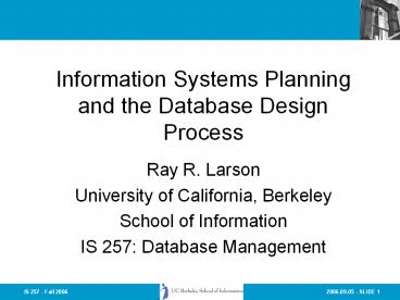 PPT – Information Systems Planning and the Database Design Process ...