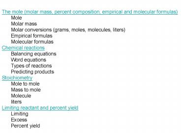 The mole molar mass, percent composition, empirical and molecular ...