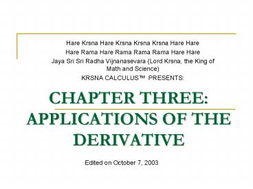 CHAPTER THREE: APPLICATIONS OF THE DERIVATIVE presentation | free to view
