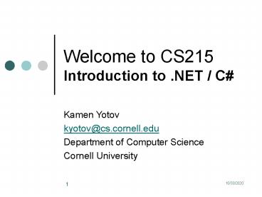 PPT – Welcome to CS215 Introduction to 'NET C PowerPoint presentation ...