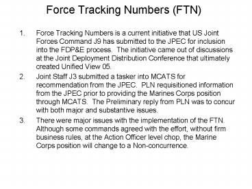 Force Tracking Numbers FTN presentation | free to view
