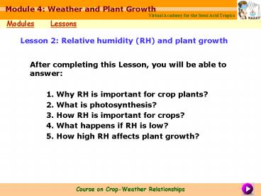 Lesson 2: Relative humidity RH and plant growth presentation | free to view