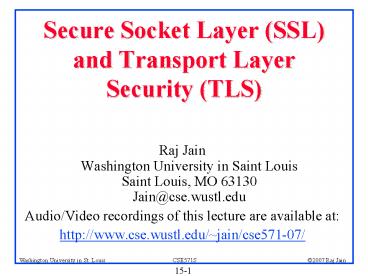 Secure Socket Layer SSL and Transport Layer Security TLS presentation ...