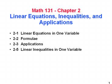 PPT – Math 131 - Chapter 2 Linear Equations, Inequalities, and ...