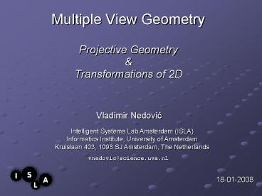 Multiple View Geometry Projective Geometry presentation | free to view