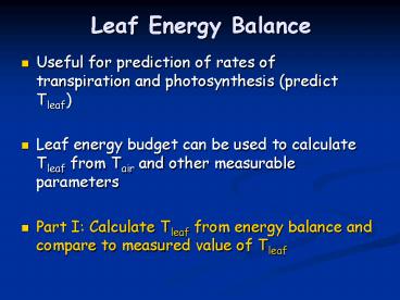 Leaf Energy Balance presentation | free to view