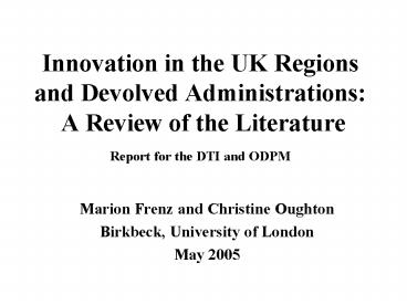 Innovation in the UK Regions and Devolved Administrations: A Review of ...