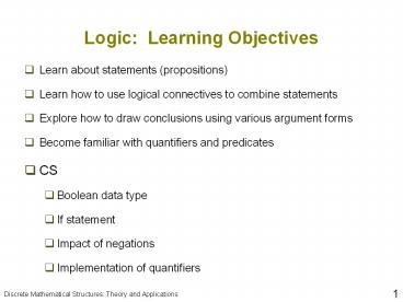 PPT – Logic: Learning Objectives PowerPoint presentation | free to ...