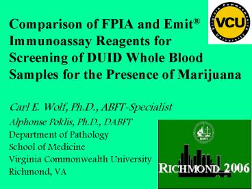Comparison of FPIA and Emit Immunoassay Reagents for Screening of DUID ...