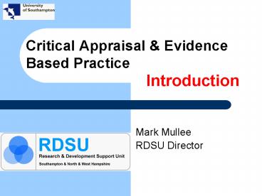 Critical Appraisal presentation | free to view