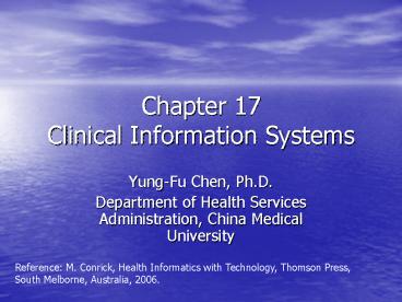 PPT – Chapter 17 Clinical Information Systems PowerPoint presentation ...